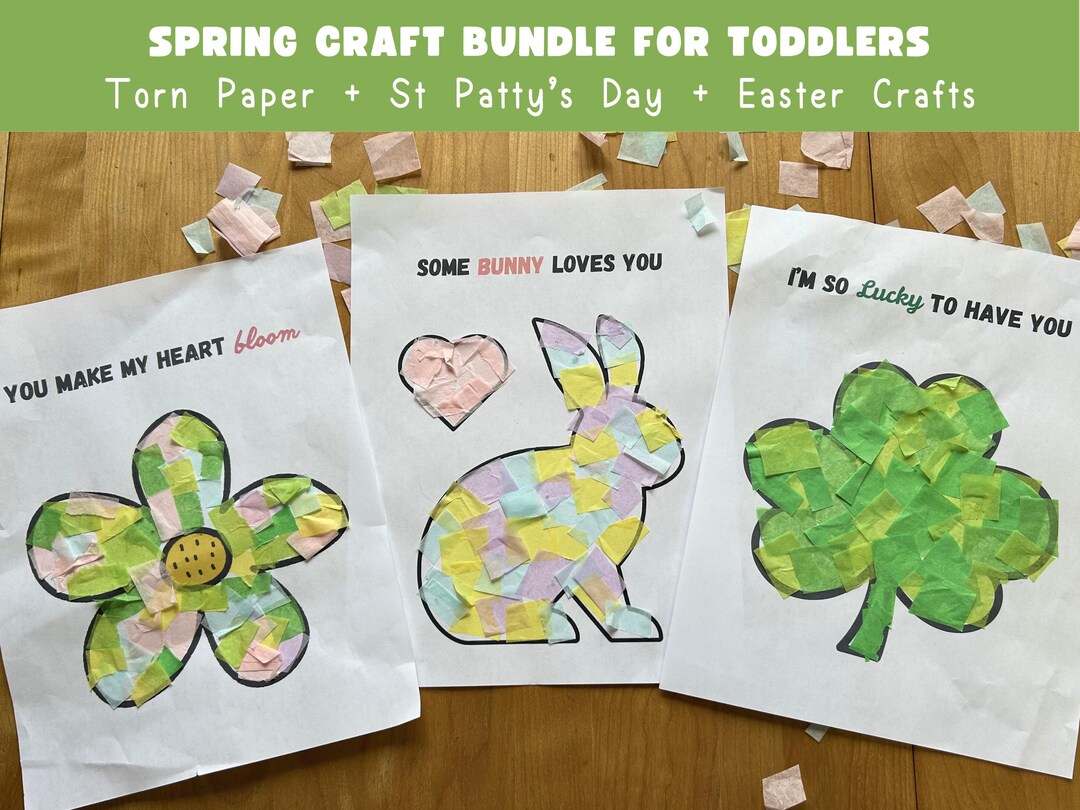 Spring Torn Paper Activity Craft Bundle, St Patricks Day, Easter Bunny ...