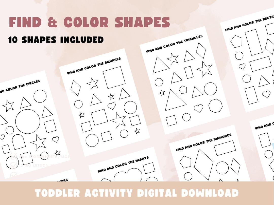 Toddler Shapes Find & Color Worksheets: Preschool Learning (digital PDF ...