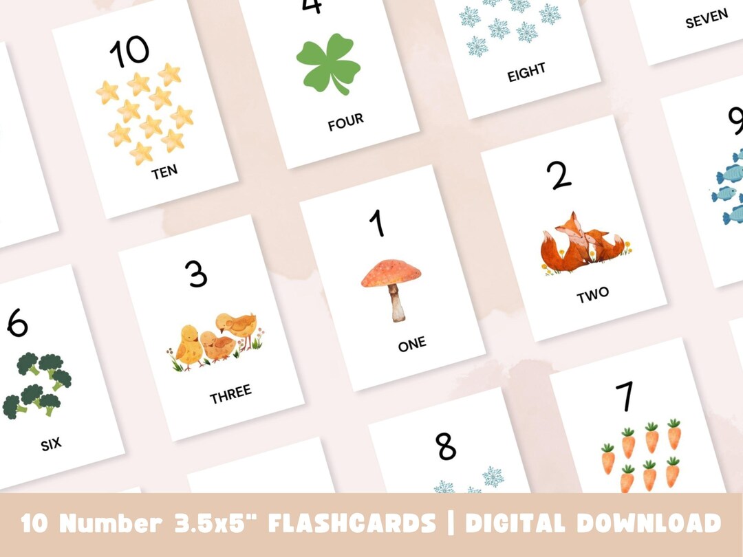 Watercolor Number Flashcards 1-10 | Printable Counting Cards | Numbers ...