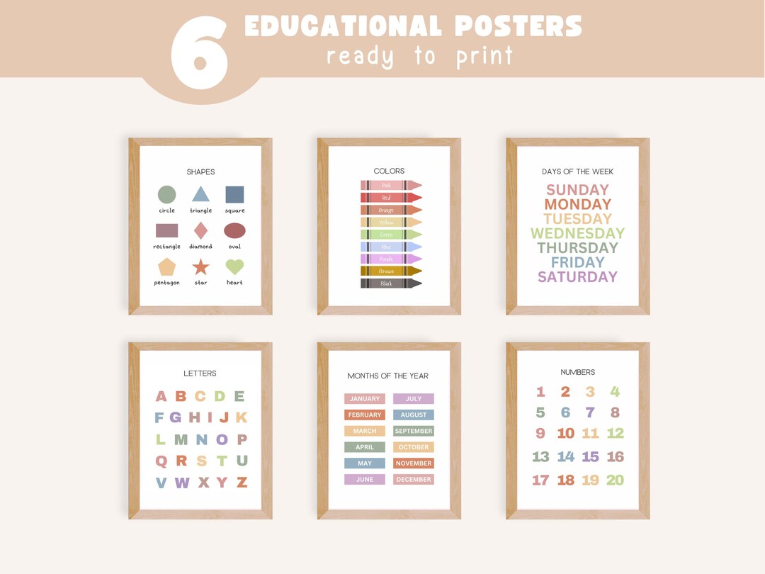 Preschool Learning Posters: Letters, Numbers, Shapes, Colors (digital ...