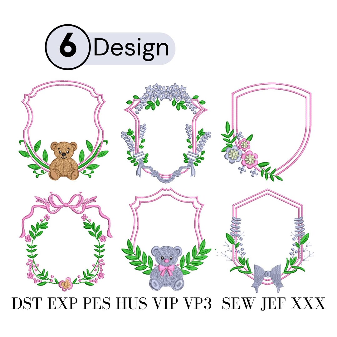 Monogram Frame Embroidery Design Bundle, Wreath Crest, Baby Banner ...