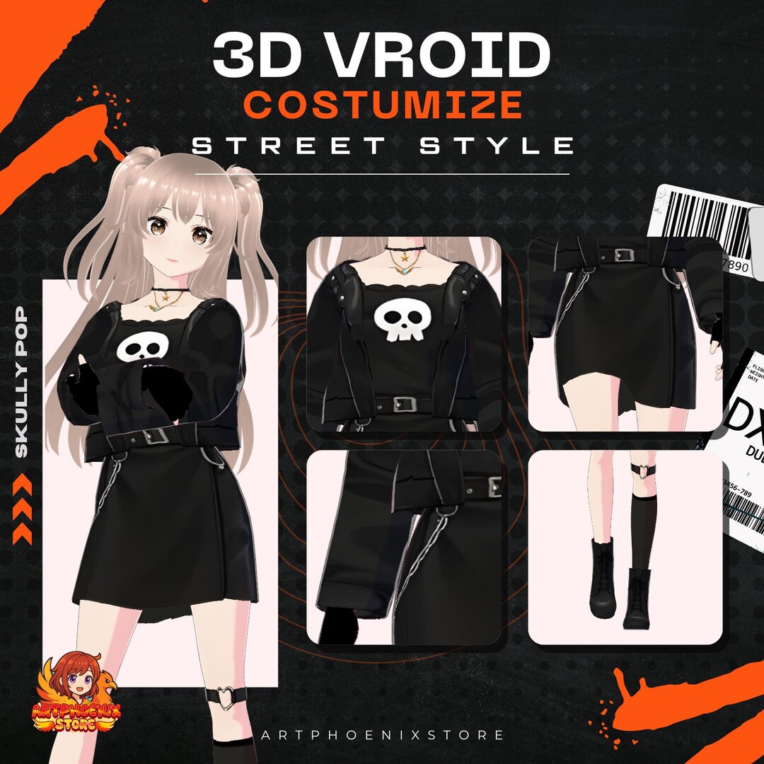 Vroid Gothic Outfit: Skull Dress, Punk Anime Style - Etsy
