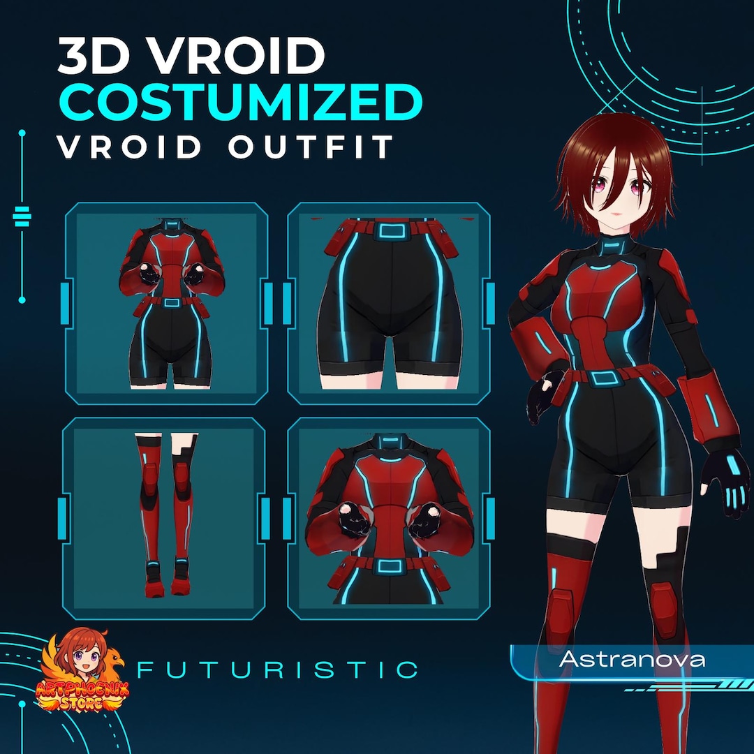 Vroid Cyberpunk Armor Outfit: Red & Black Techwear for Vtuber Avatars ...