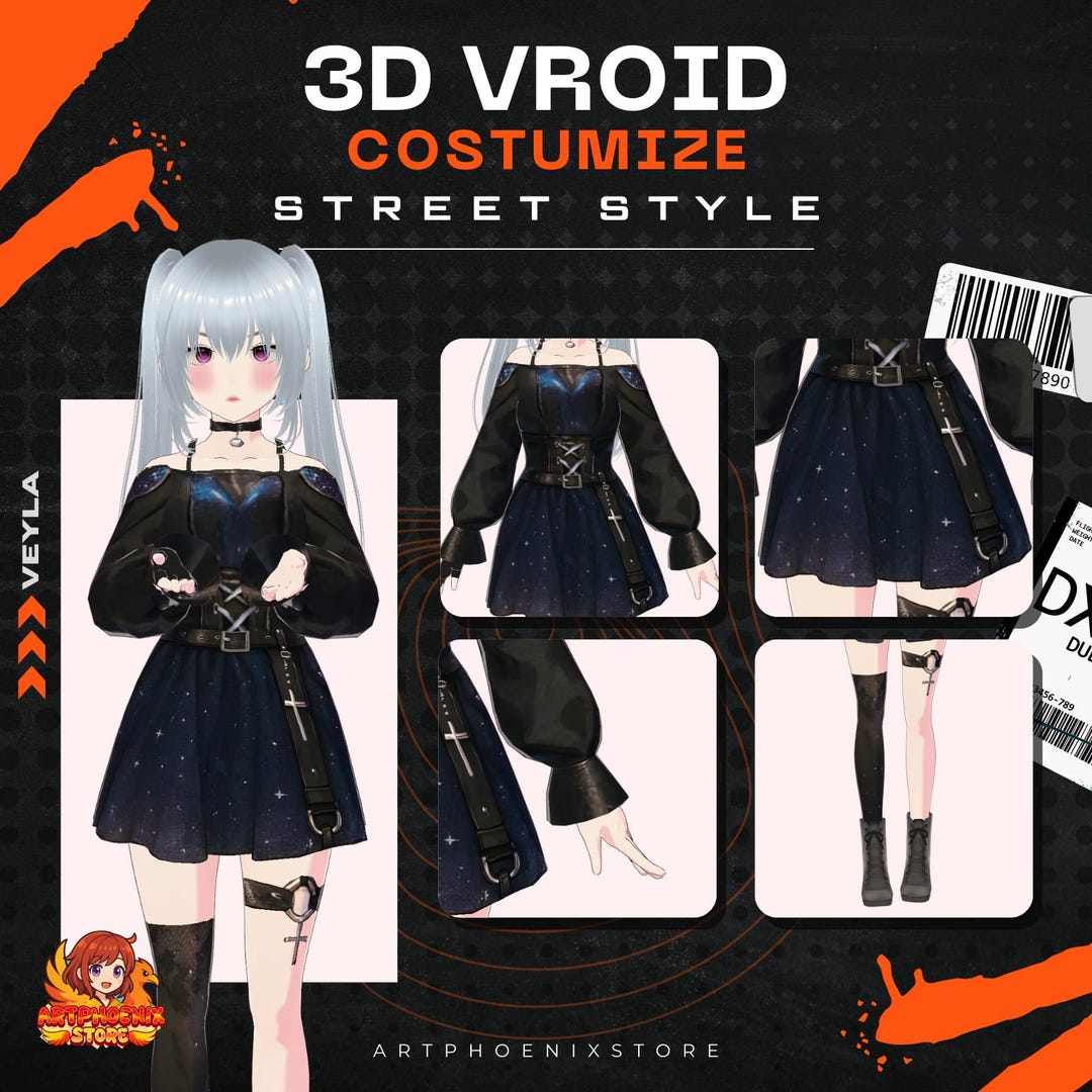 LIMITED Vroid Gothic Streetwear Outfit: Dark Anime Vtuber Fashion - Etsy