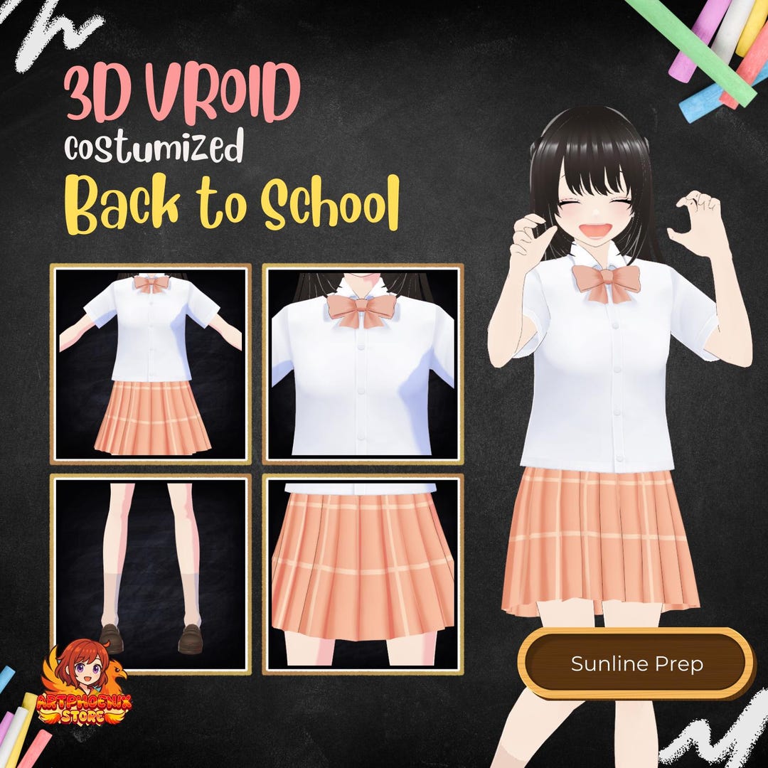 Vroid Orange Plaid School Uniform: Vtuber 3D Avatar Outfit - Etsy