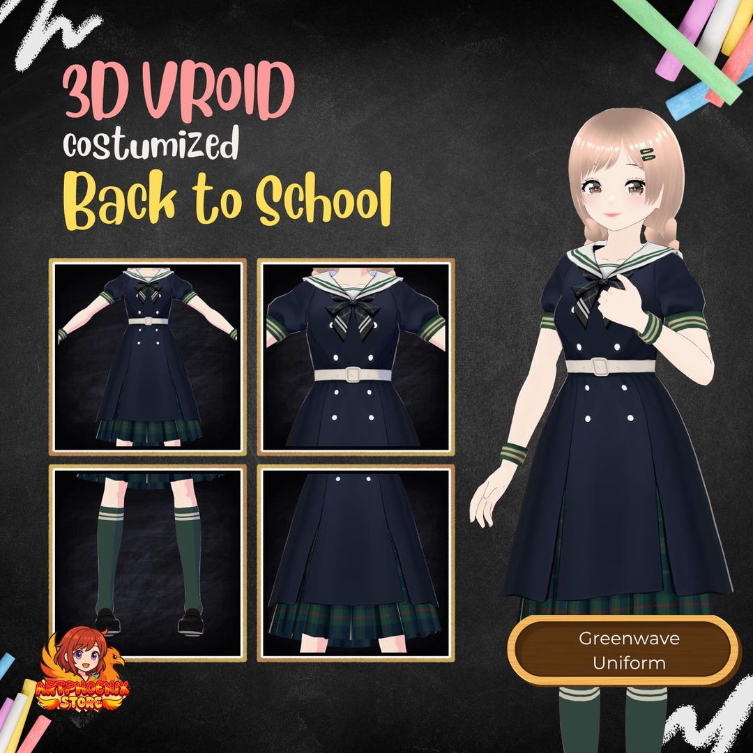Vroid School Dress Outfit: Navy Tartan Uniform, Vtuber Anime Avatar - Etsy