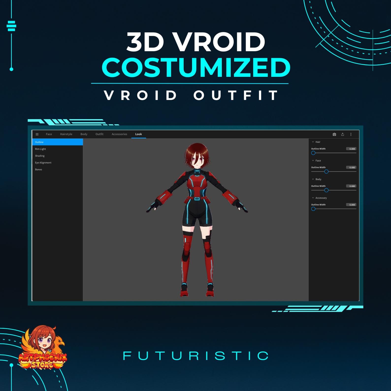 Vroid Cyberpunk Armor Outfit: Red & Black Techwear for Vtuber Avatars ...