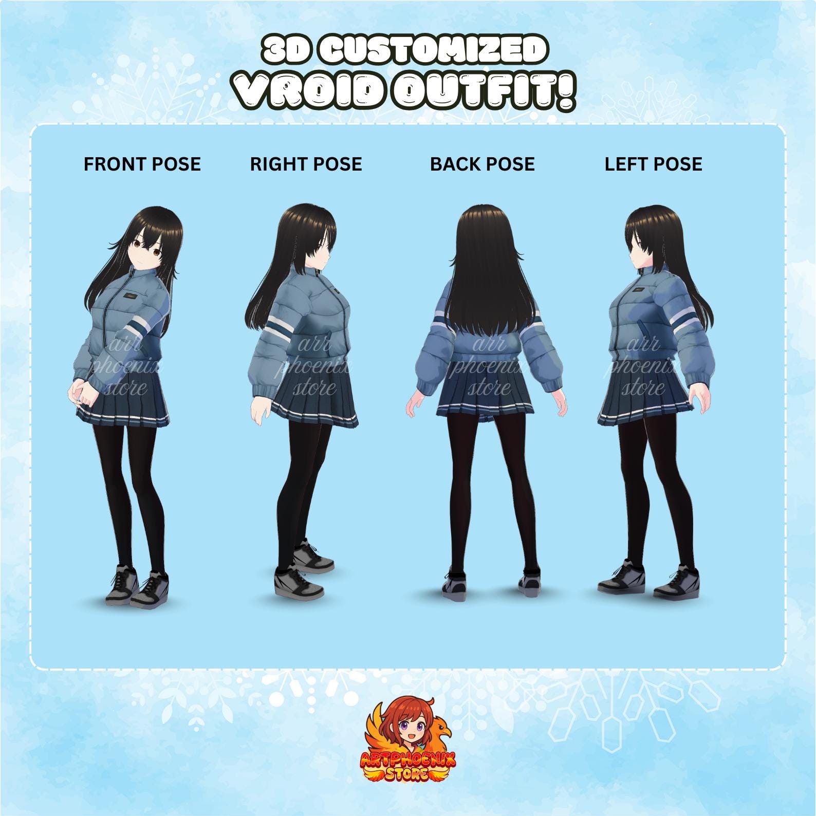 Vroid Winter Outfit: Snowflake Jacket & Skirt for Vtuber Anime Avatar ...