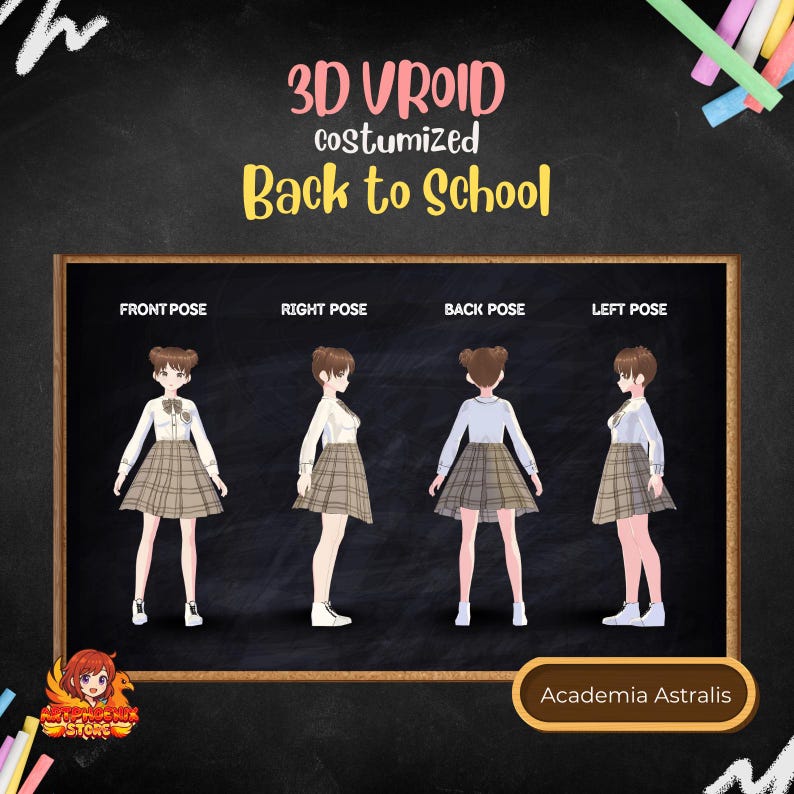 Vroid Classic School Uniform Outfit: Plaid Skirt, Bow, Anime Vtuber ...