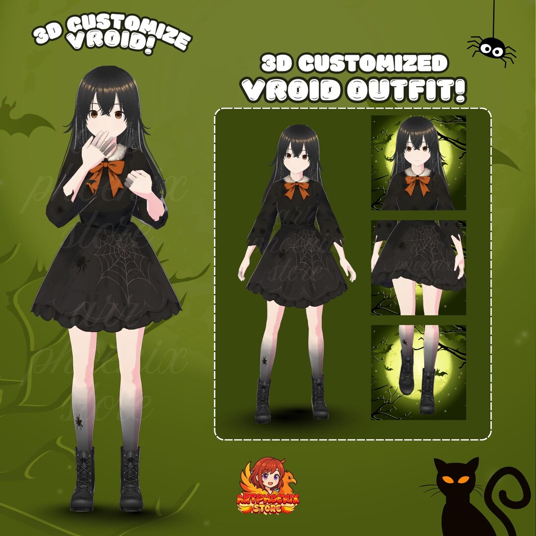 Vtuber Outfit Vroid Roid Halloween Spider Dress | Gothic Lolita Outfit ...