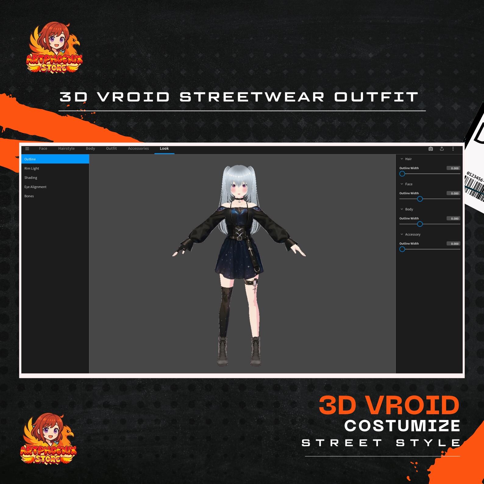 LIMITED Vroid Gothic Streetwear Outfit: Dark Anime Vtuber Fashion - Etsy