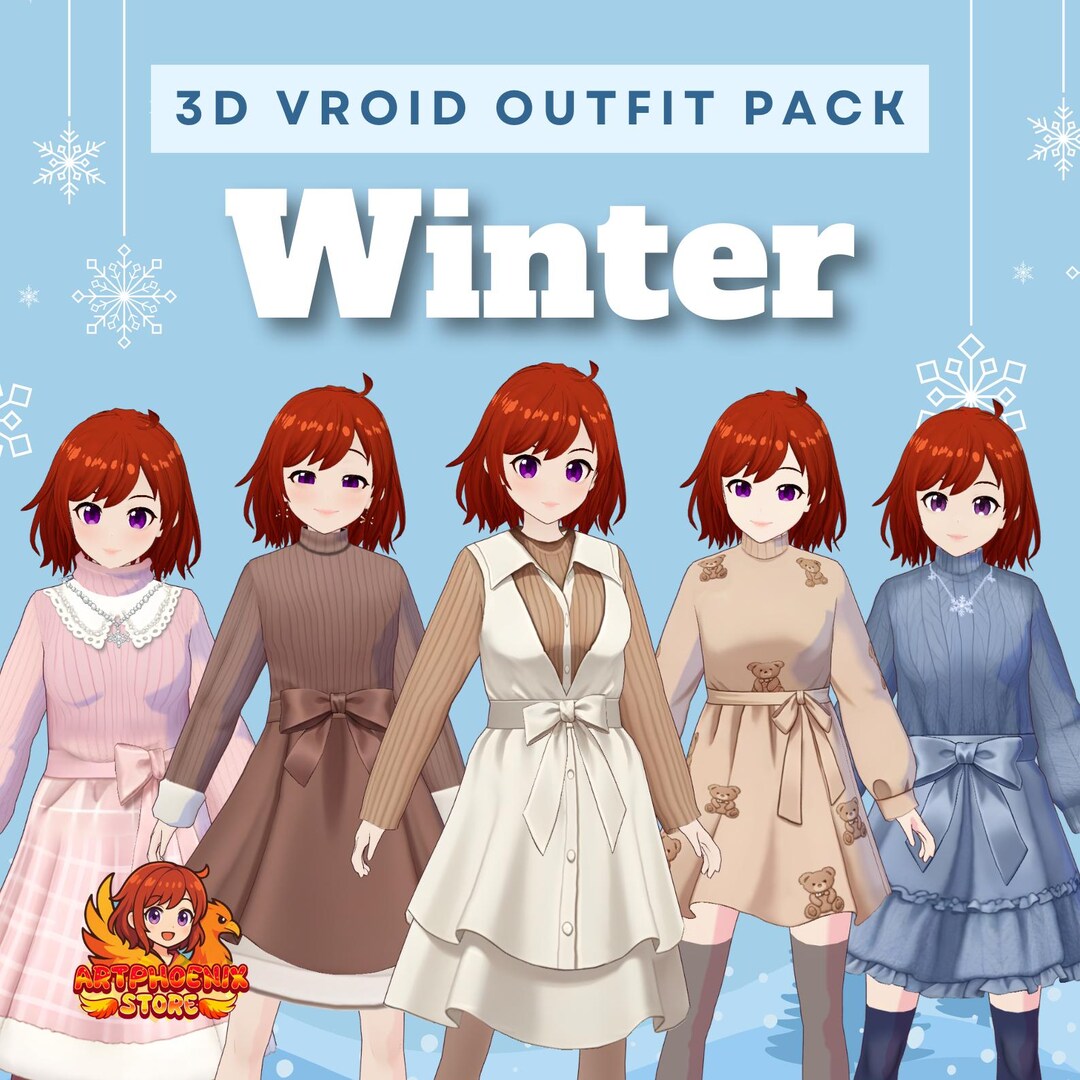 5 Vroid Casual Winter Dress Outfit Pack | Vtuber Anime Avatar (3D ...