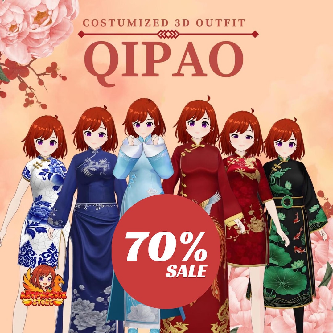6 Vroid Casual Qipao Outfit Bundle | 3D Chinese Dress for Vtuber Avatar ...