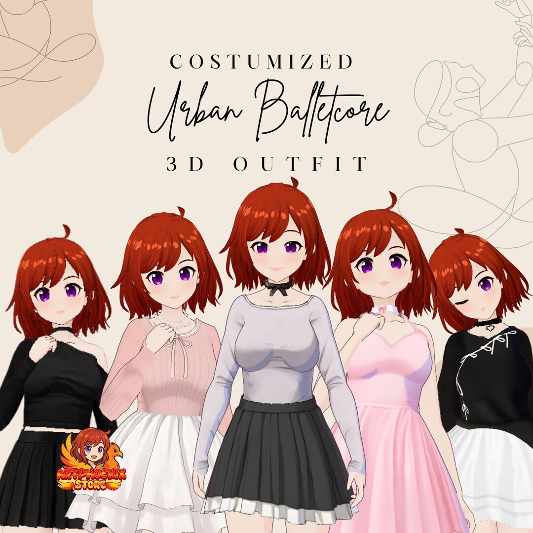 Vroid Valentine Balletcore Outfit Pack | 3D Vtuber Anime Avatar ...