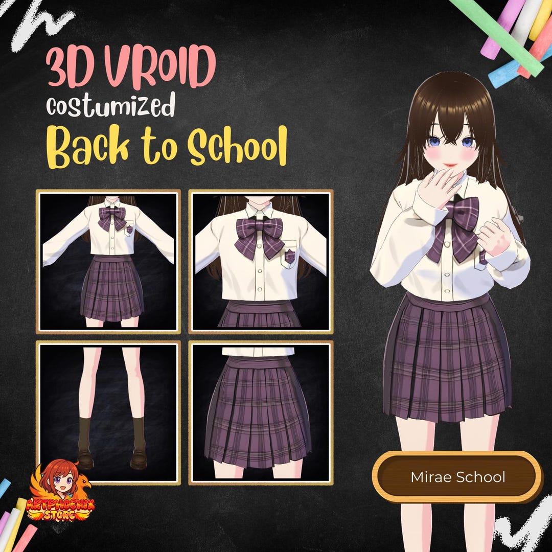 Valentine Vroid Purple Plaid School Uniform Outfit: Vtuber 3D Avatar ...