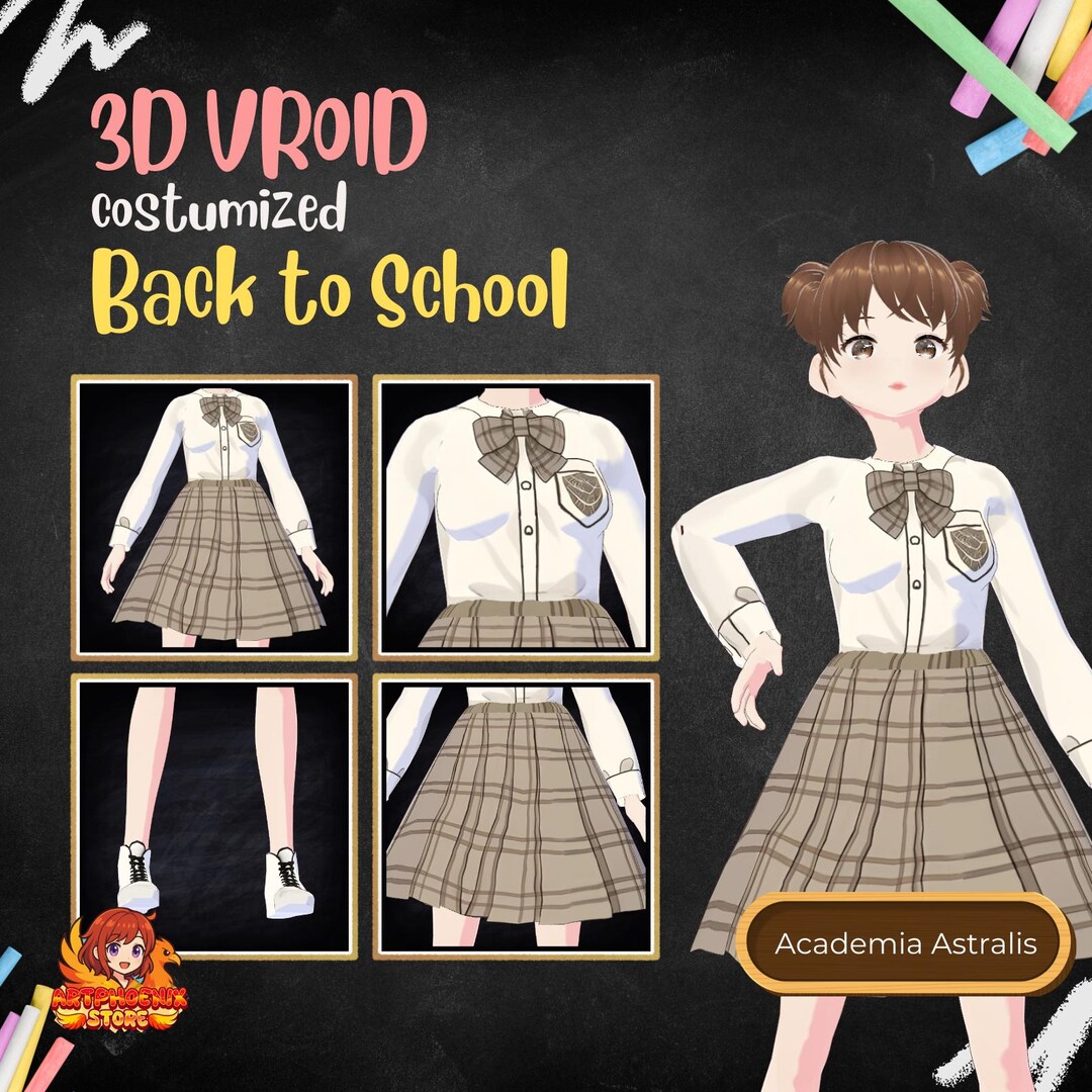 Vroid Classic School Uniform Outfit: Plaid Skirt, Bow, Anime Vtuber ...
