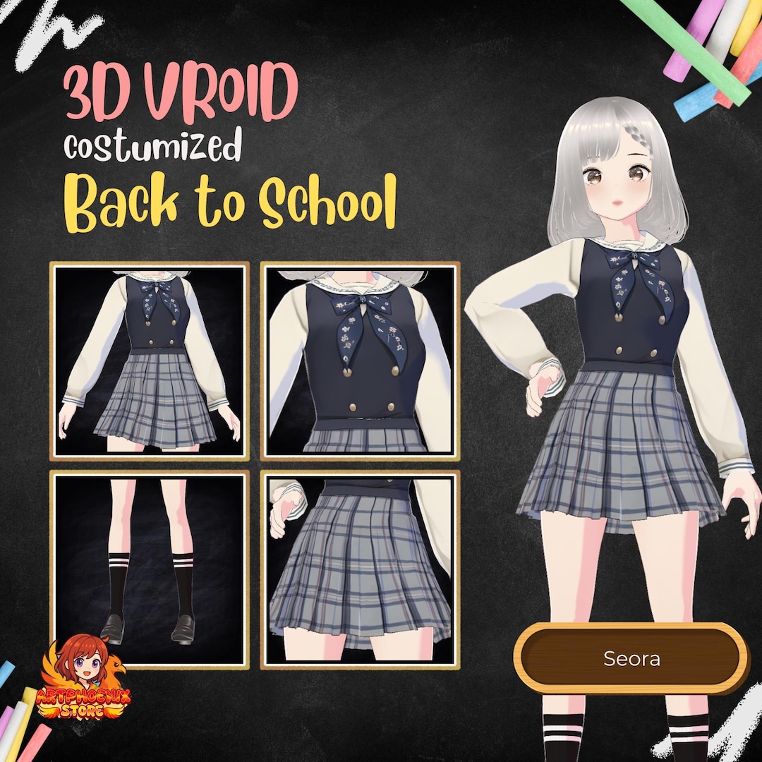 Vroid Academy Outfit: Plaid Skirt, Navy Vest Vtuber Fashion - Etsy