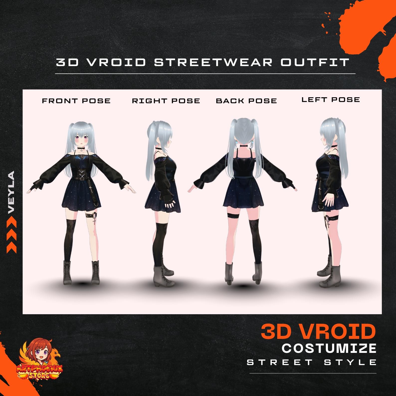 LIMITED Vroid Gothic Streetwear Outfit: Dark Anime Vtuber Fashion - Etsy