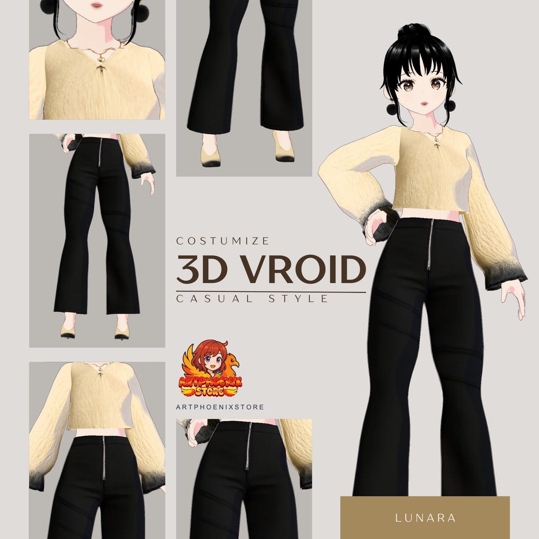 Casual Vroid Chic Sweater & Pants Outfit: Cozy Vtuber Avatar Clothing ...