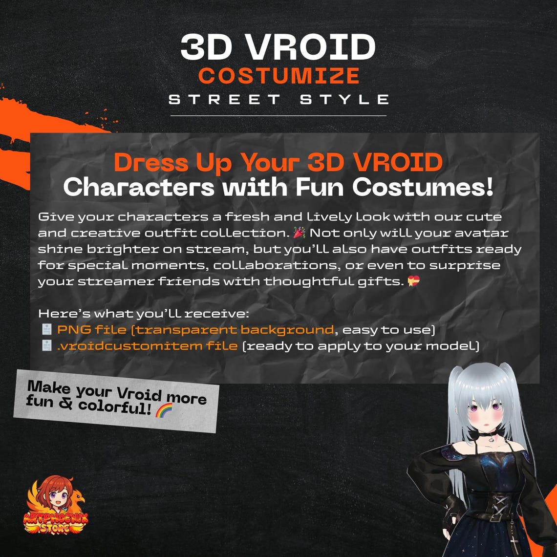 LIMITED Vroid Gothic Streetwear Outfit: Dark Anime Vtuber Fashion - Etsy
