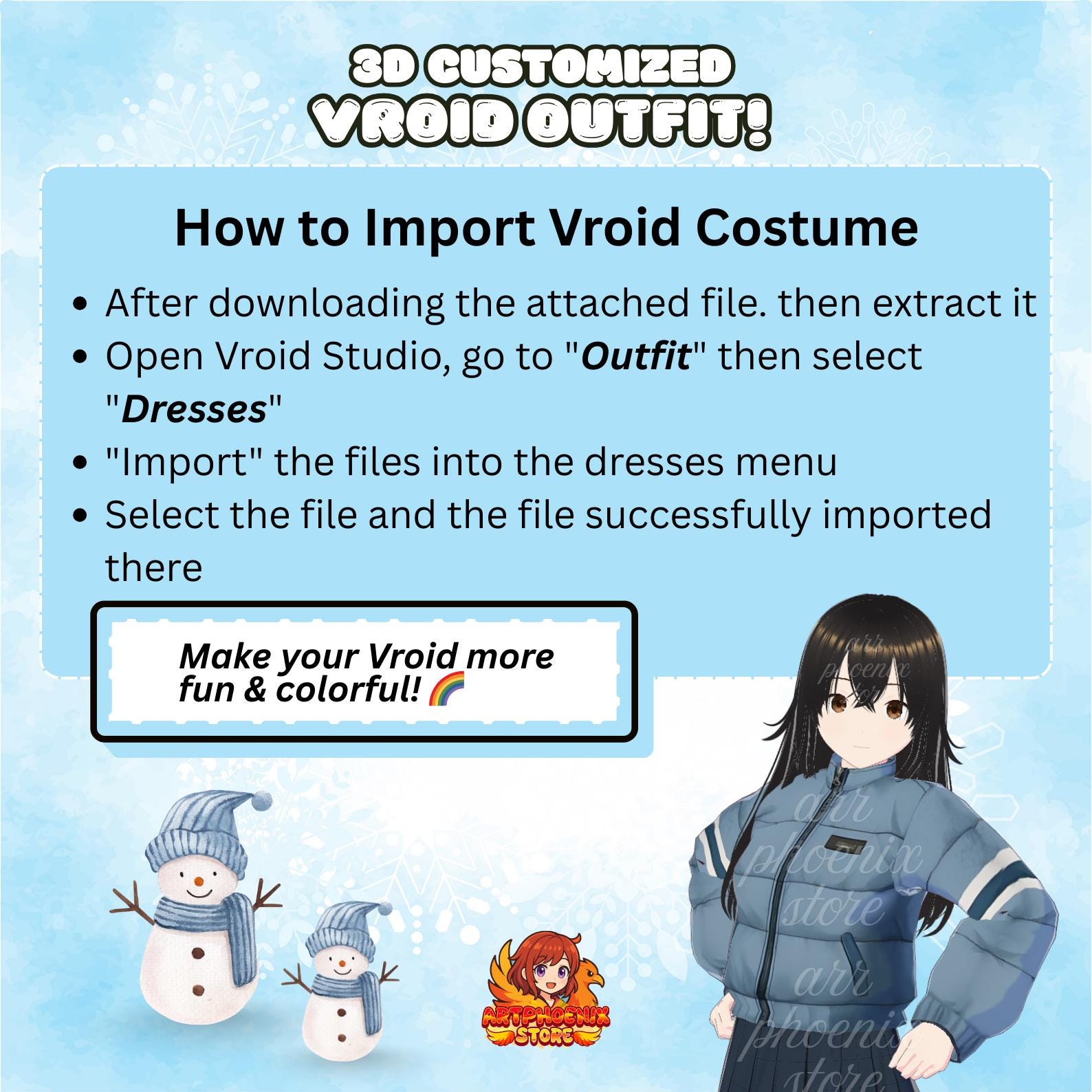 Vroid Winter Outfit: Snowflake Jacket & Skirt for Vtuber Anime Avatar ...
