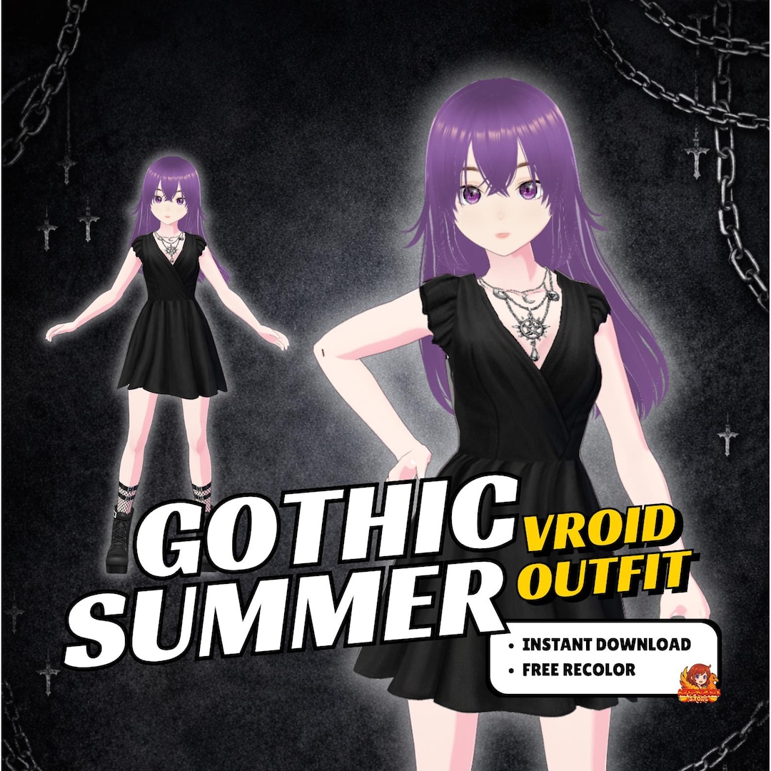 Summer Dress Vroid Gothic Outfit | Flutter Sleeve Wrap , Moon Star ...