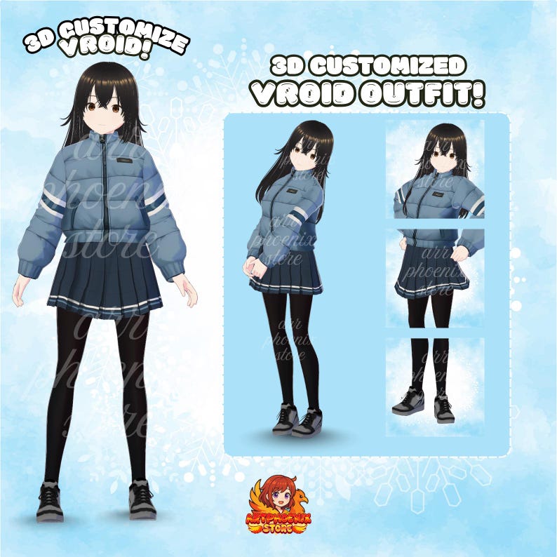 Vroid Winter Outfit: Snowflake Jacket & Skirt for Vtuber Anime Avatar ...