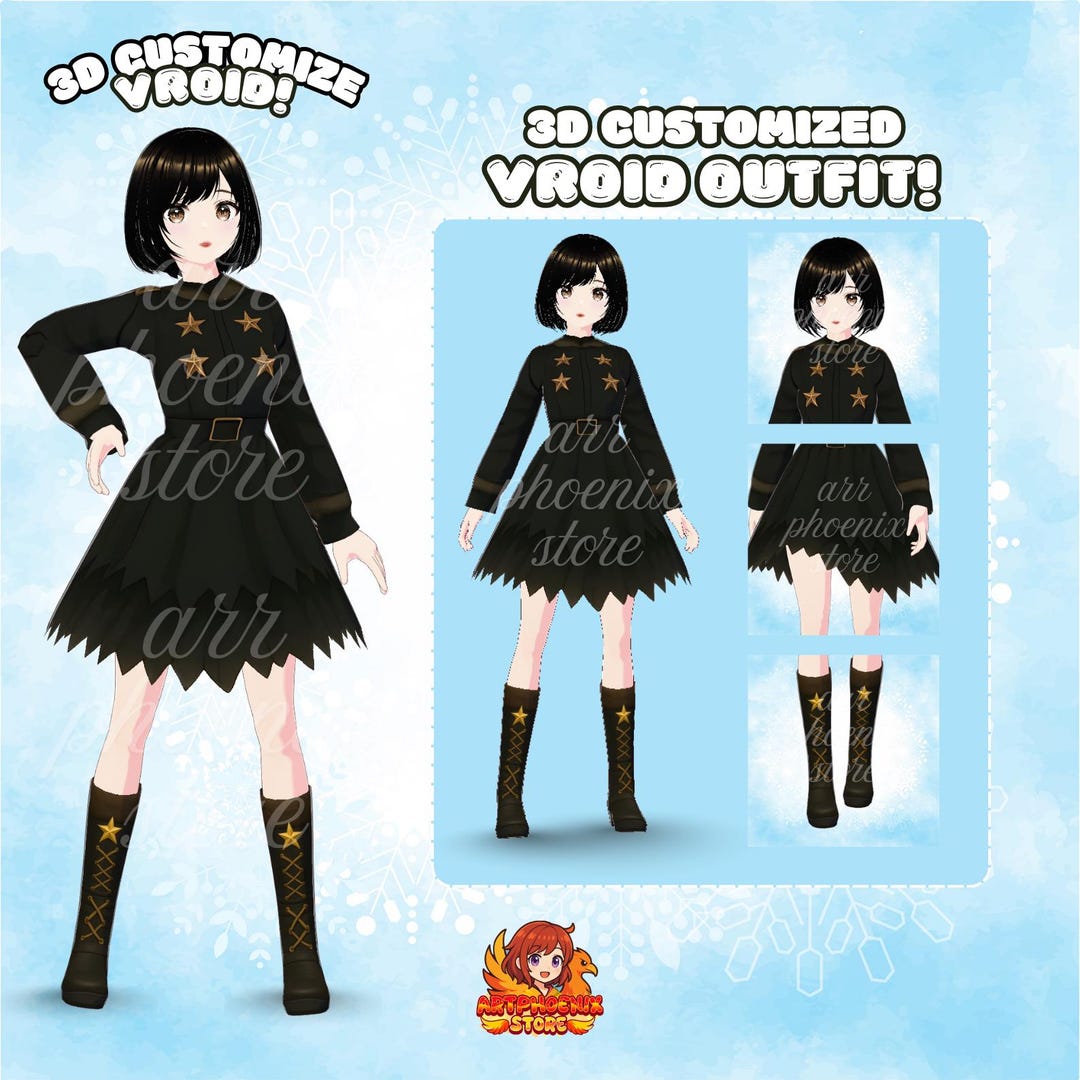 Starry Night Vroid Outfit: Winter Dress & Boots (digital Download - Etsy