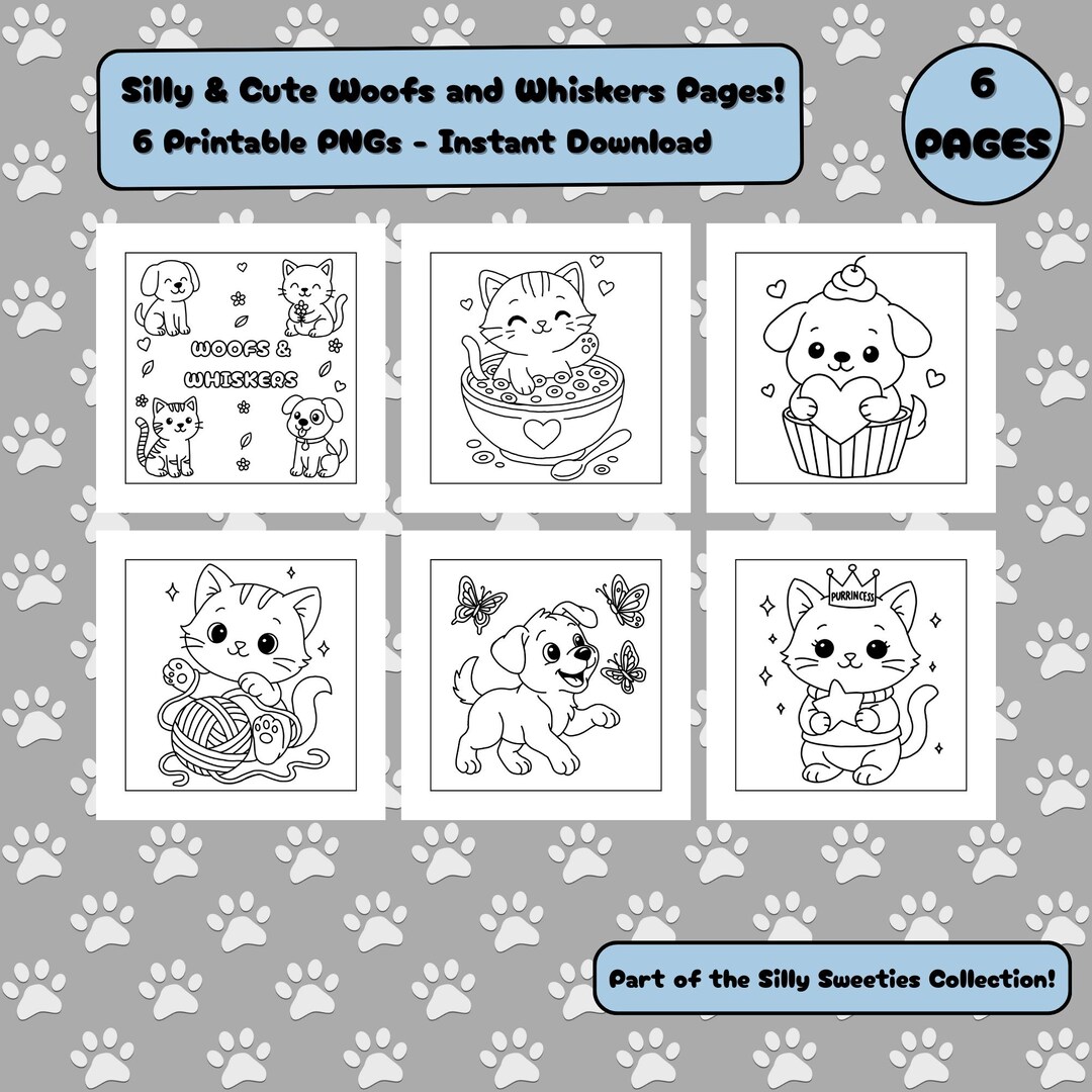 Dog and Cat Coloring Pages for Kids – 6 Woofs & Whiskers Coloring Book ...