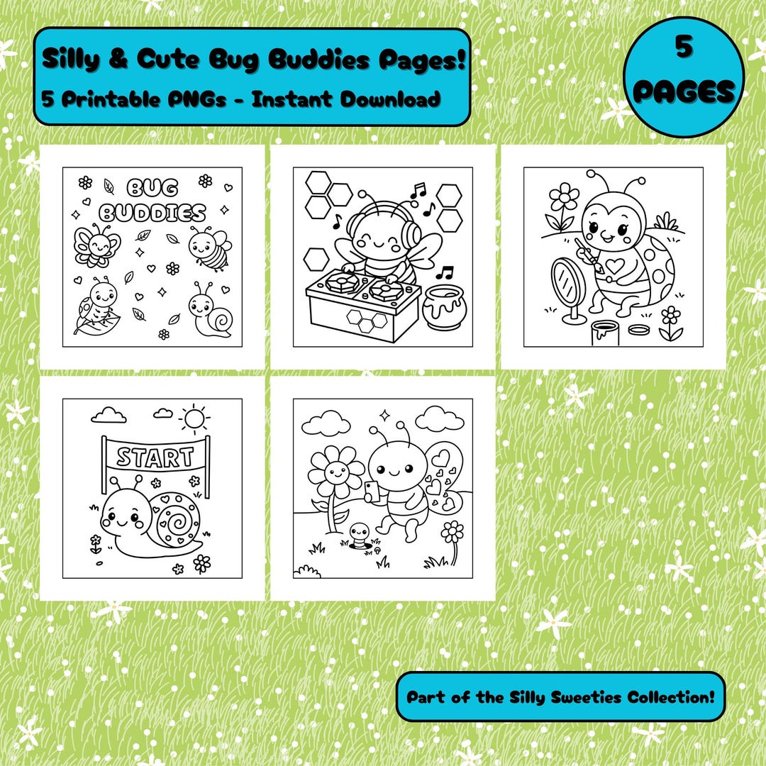 Bug Coloring Pages for Kids – 5 Bug Buddies Coloring Book Bundle ...