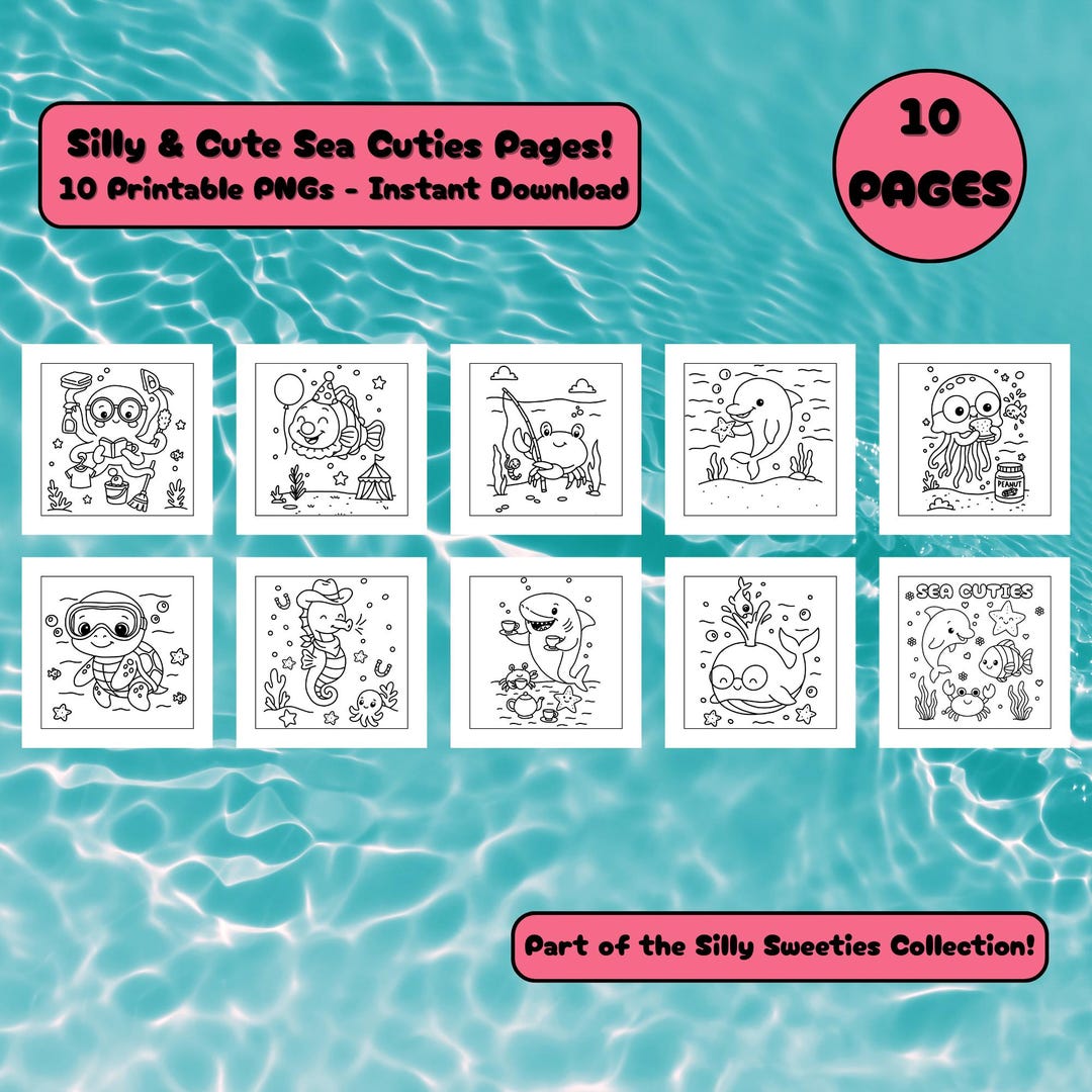 Sea Animal Coloring Pages for Kids – 10 Ocean Life Coloring Book Bundle ...