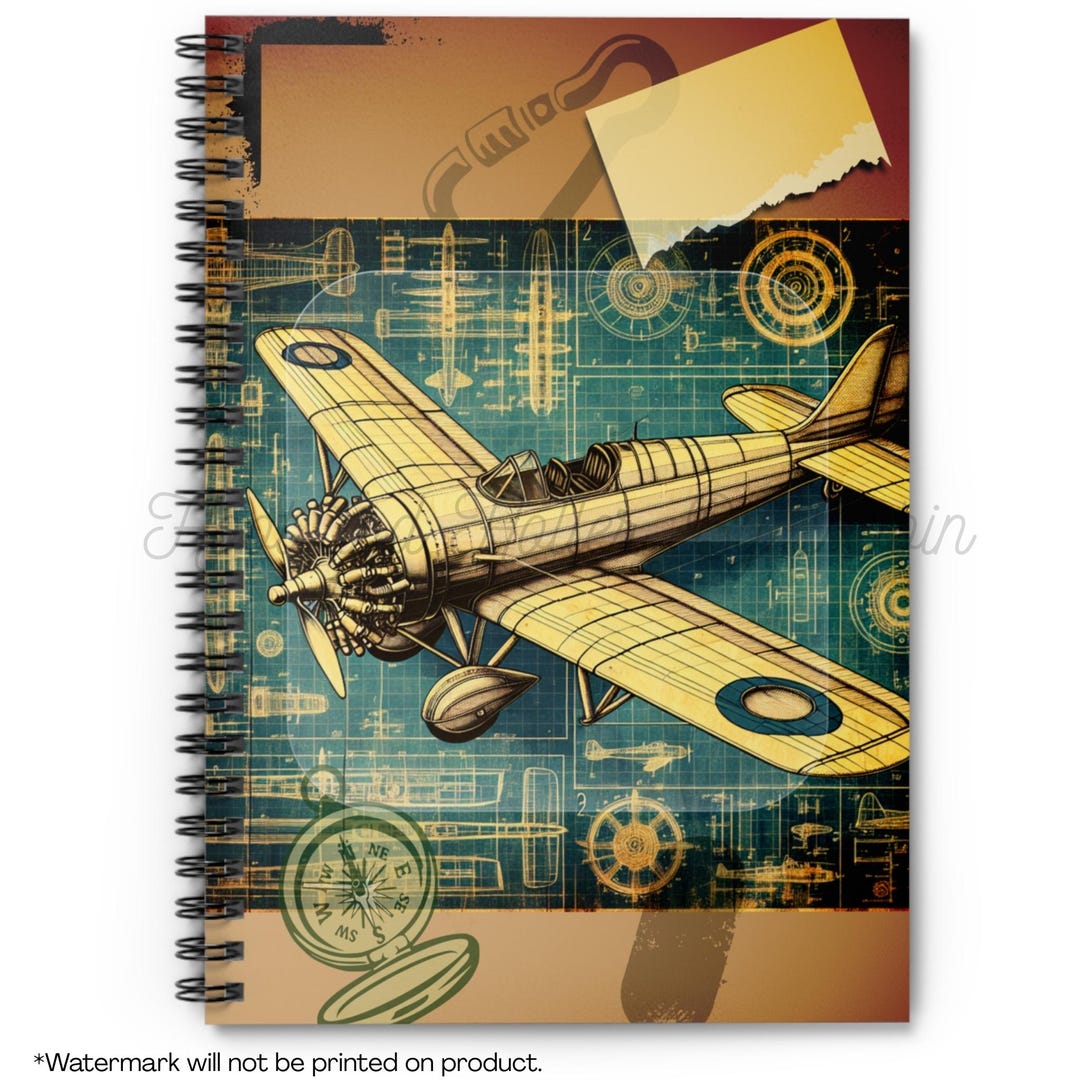 Spiral Notebook - Aviation Blueprints, Vintage Aircraft Blueprint ...