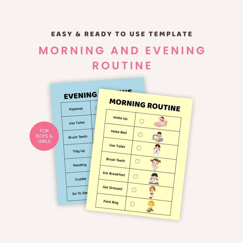 Kids' Daily Routine Chart: Visual Morning & Evening Checklist ...