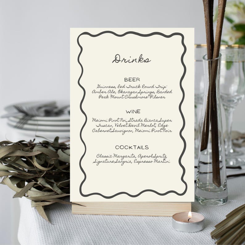 Editable Handwritten Dinner & Drinks Menu Template (digital Download ...