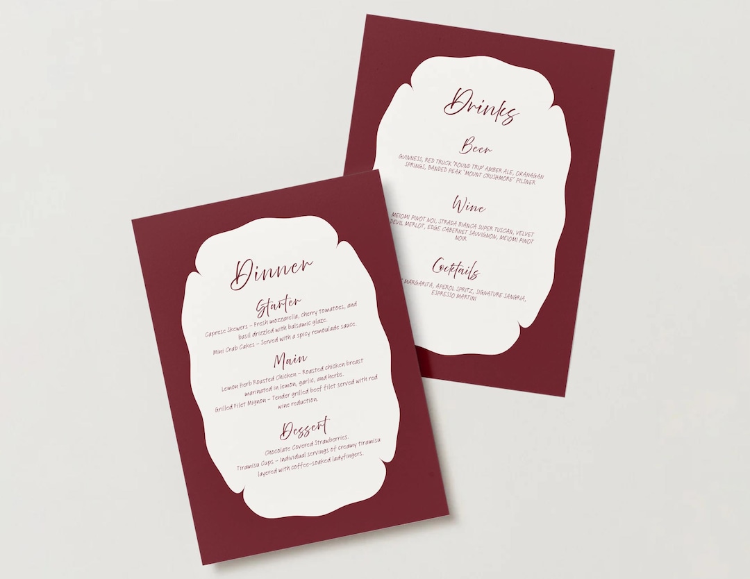 Burgundy Wedding Dinner and Drinks Menu Template (digital Download) - Etsy