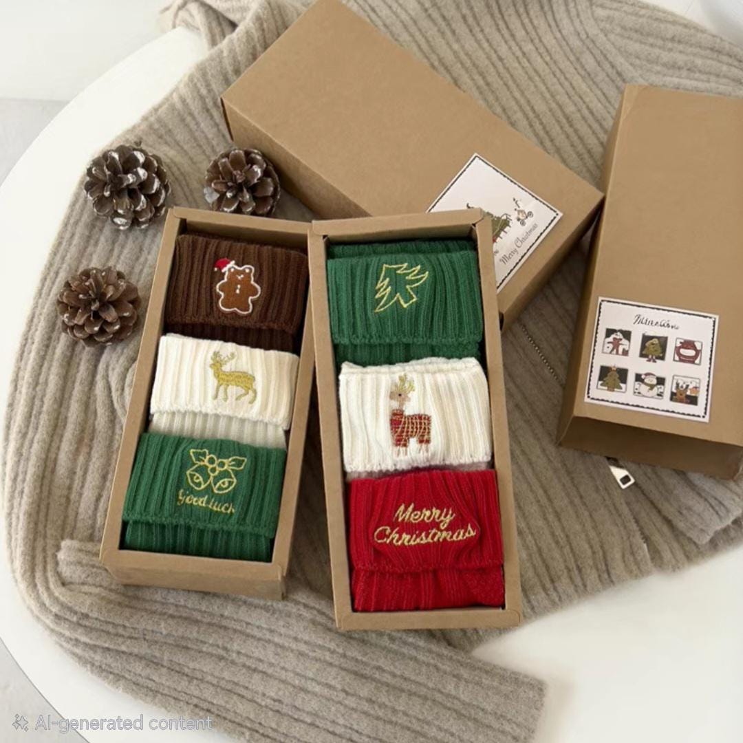 Handmade Christmas Socks Gift Set – Cozy Embroidered Holiday Socks - Etsy