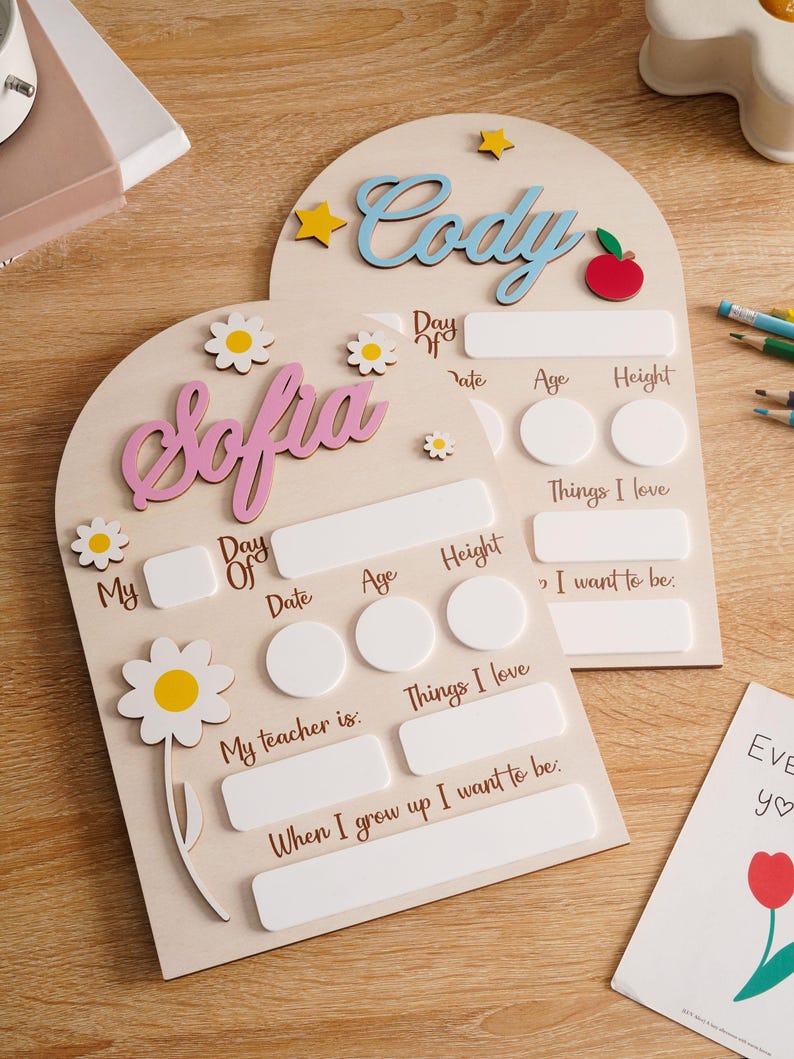 Personalized Wooden First Day of School Sign, Reusable Back to School ...