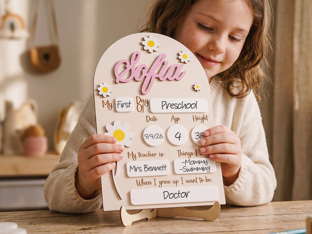 Customizable First Day of School Wooden Sign, Reusable Milestone Board ...