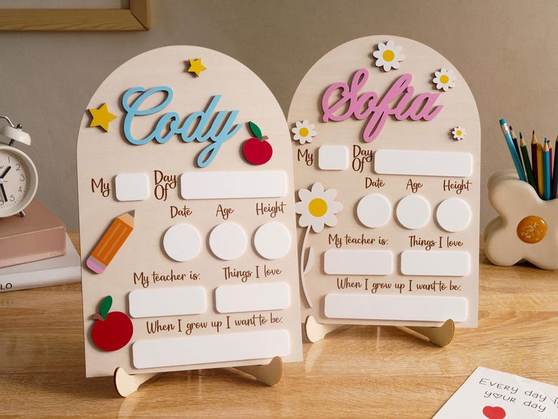 Personalized Wooden First Day of School Sign, Reusable Back to School ...