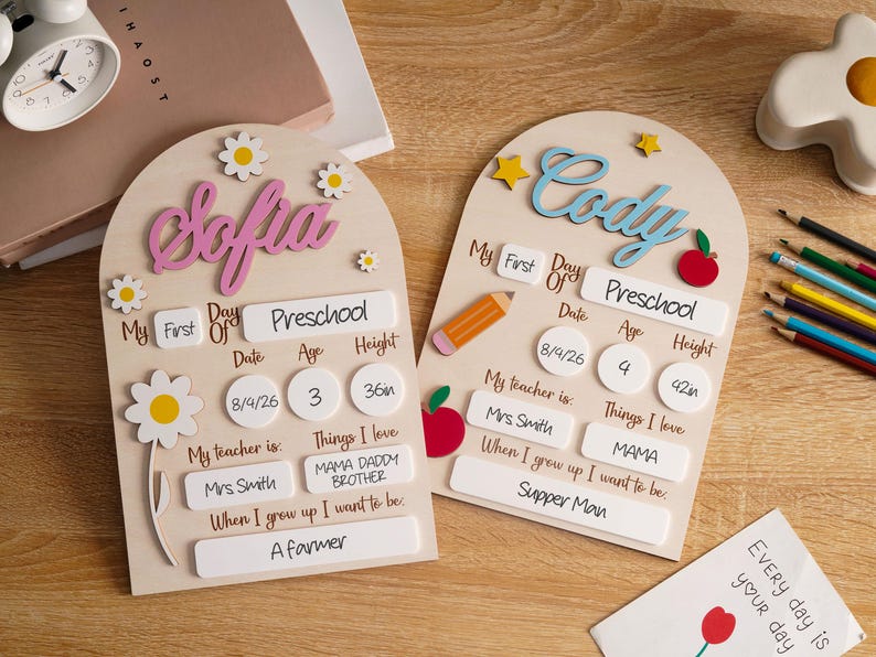Customizable First Day of School Wooden Sign, Reusable Milestone Board ...