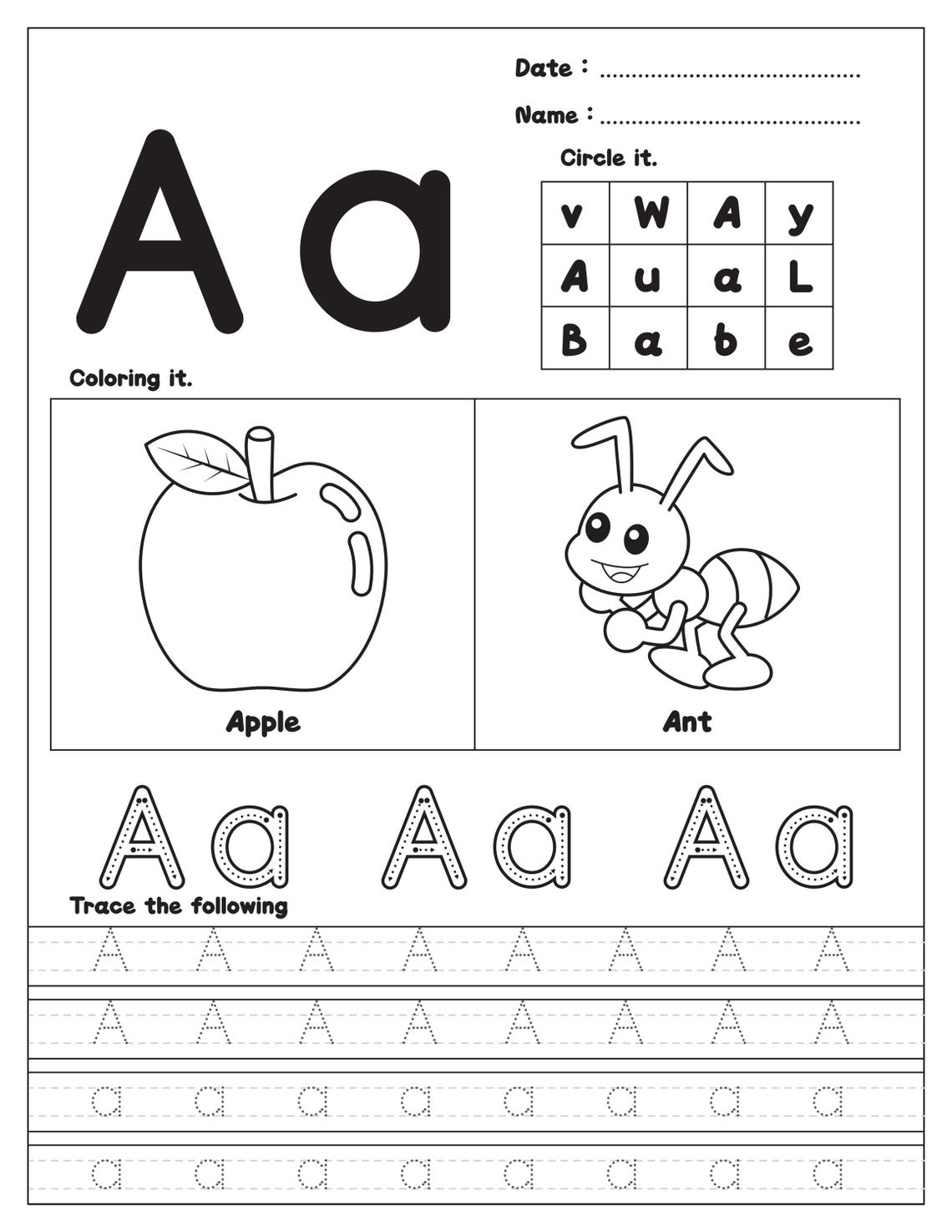 Alphabet Coloring & Tracing Worksheets: ABC Handwriting Practice (PDF ...