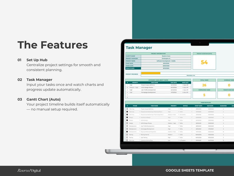 Project Manager Google Sheets Template | Automated Gantt Chart | Simple ...