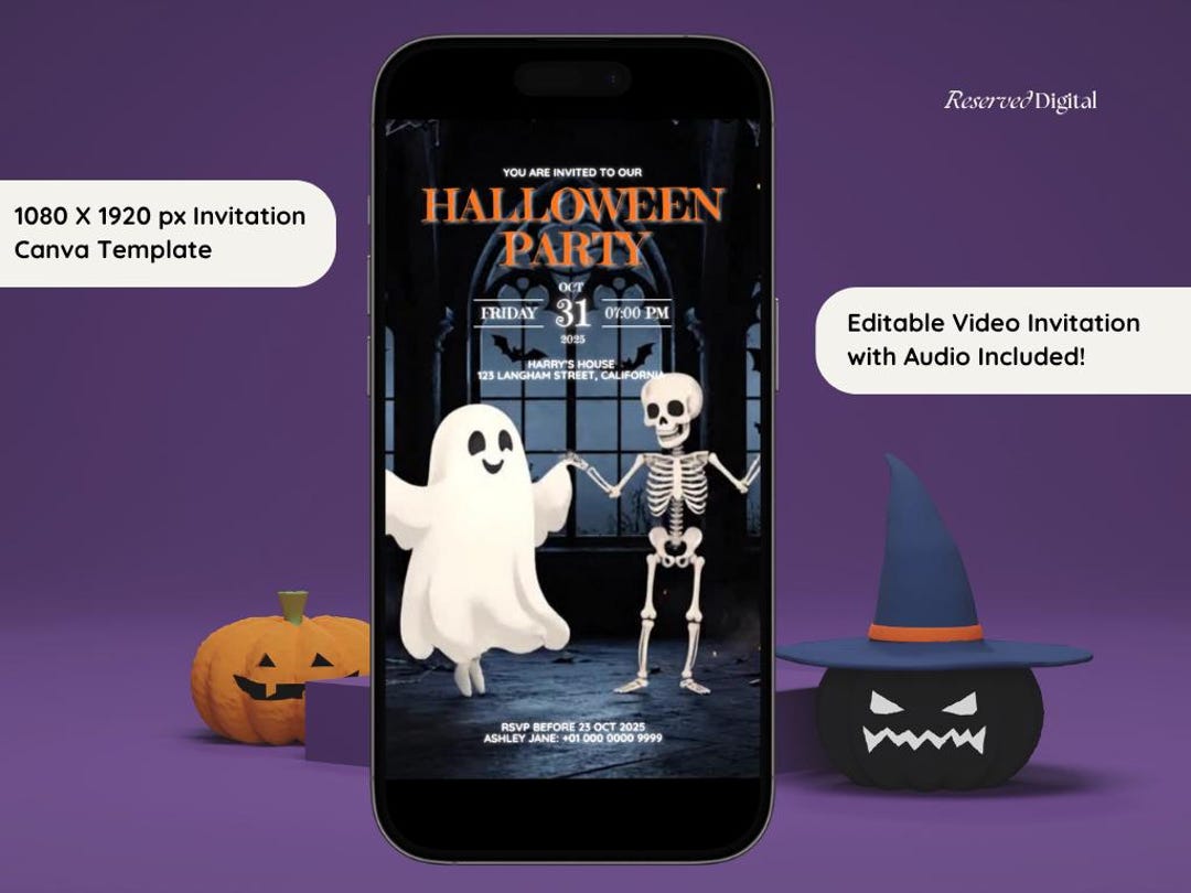 Digital Halloween Party Animated Video Invitation | Editable Canva ...