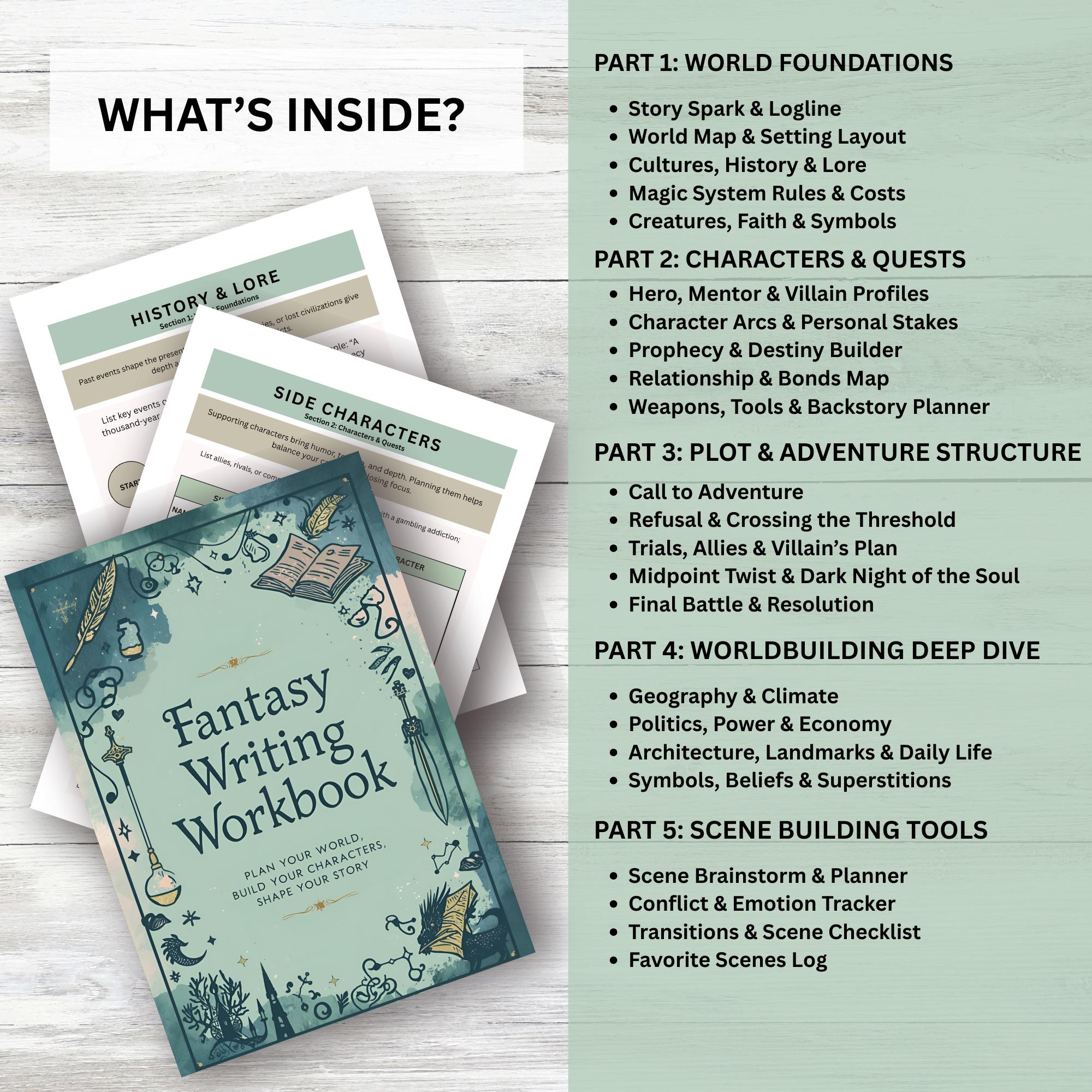 Novel Writing Workbook Bundle: Fantasy, Romance & Creative Writing ...