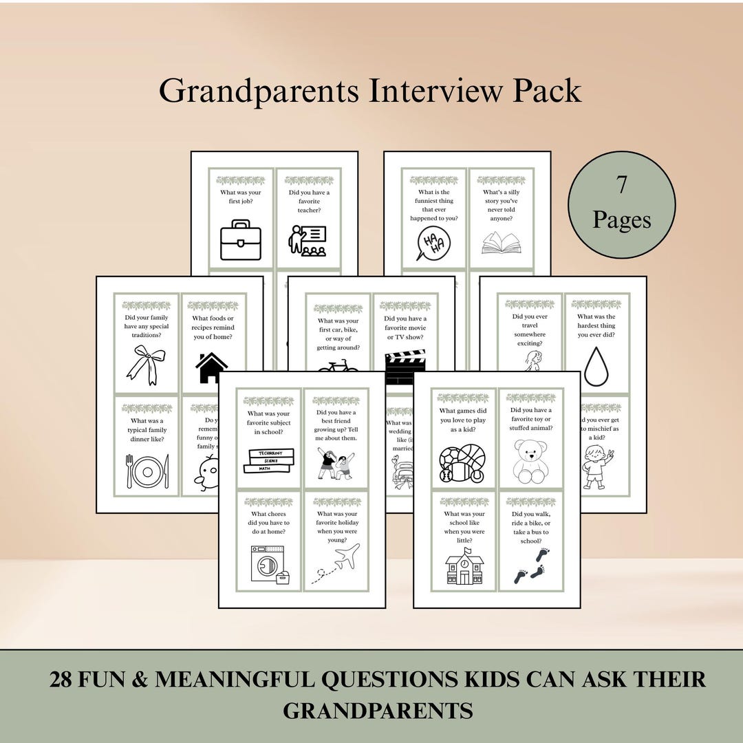 Grandparent Interview Cards Printable | Family Conversation Starter ...