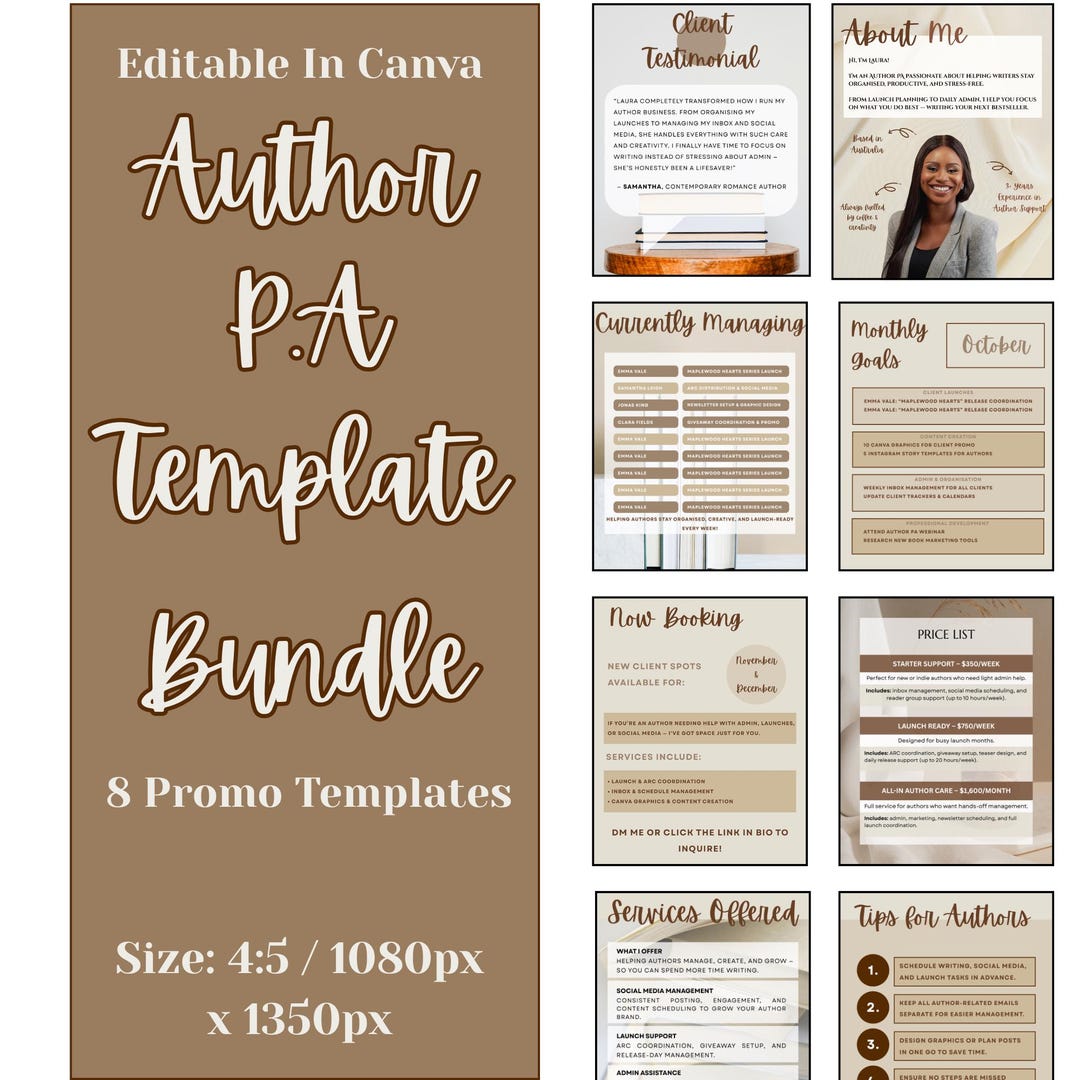 Author & PA Service Canva Template Pack - Etsy