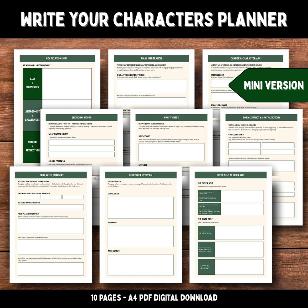Character & Story Planner — Mini Workbook (A4 PDF) - Etsy
