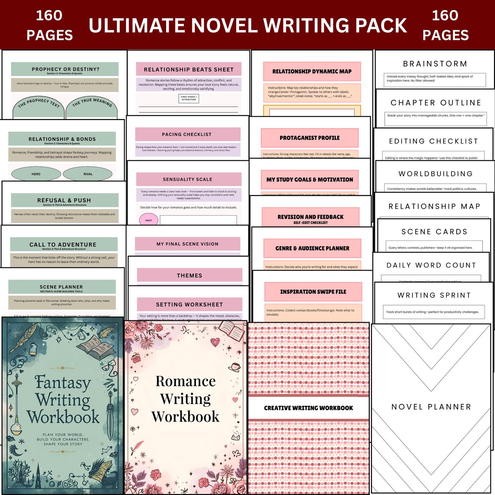 Novel Writing Workbook Bundle: Fantasy, Romance & Creative Writing ...