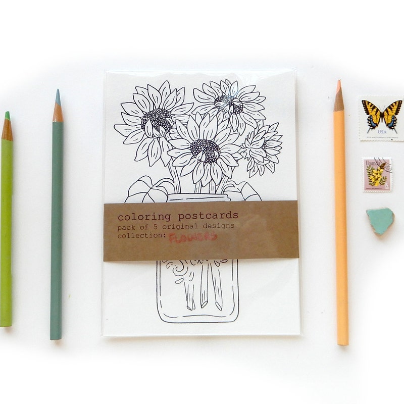 Coloring Postcards - Etsy