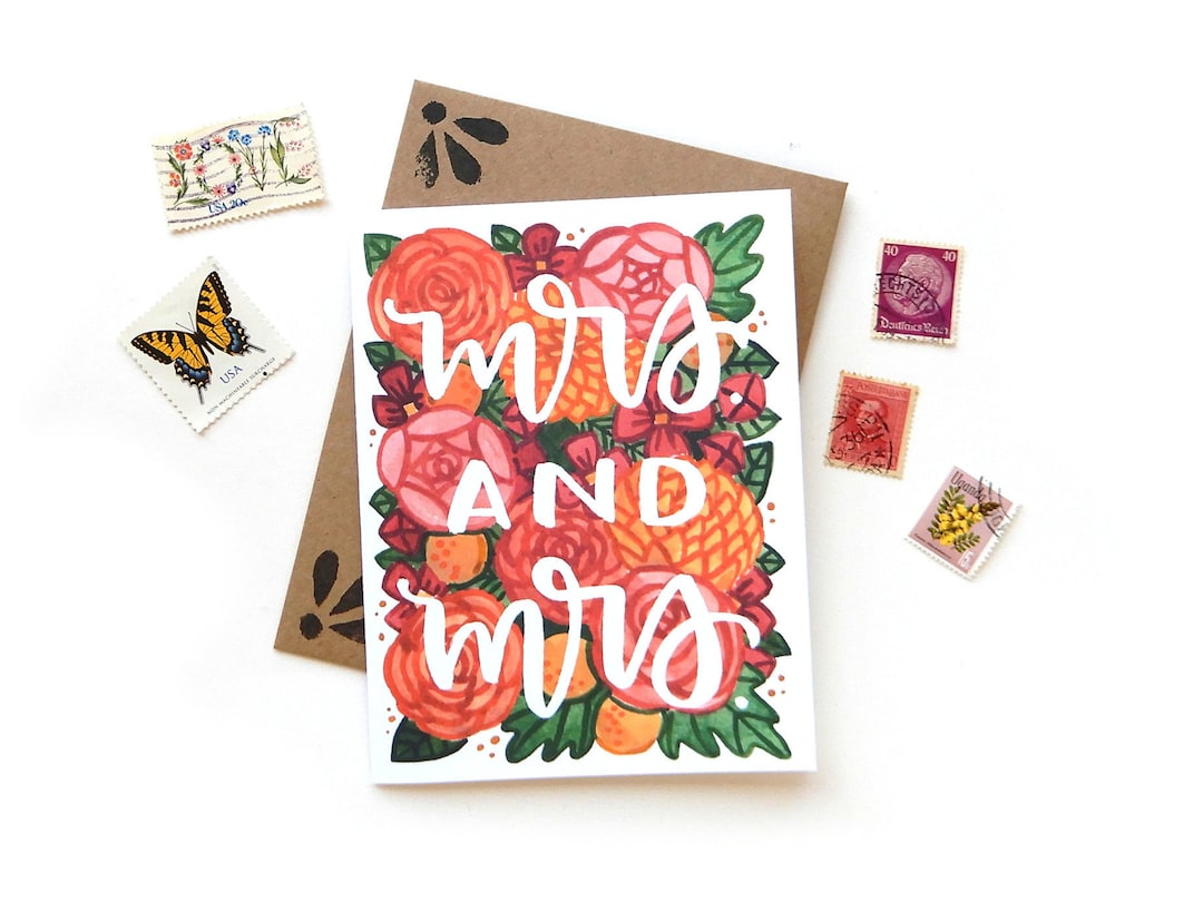 Mrs And Mrs Wedding Card Gay Lesbian Wedding Small Greeting Card